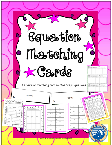 One Step Equation Matching Cards Set | Teaching Resources