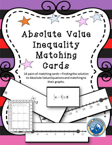 Absolute Value Inequality Matching Card Set | Teaching Resources