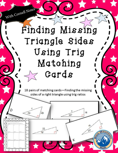 Using Trig to Find Side Measures Matching Card Set | Teaching Resources