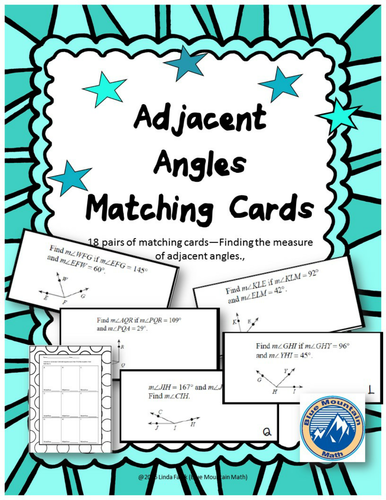 Adjacent Angles Matching Card Set | Teaching Resources