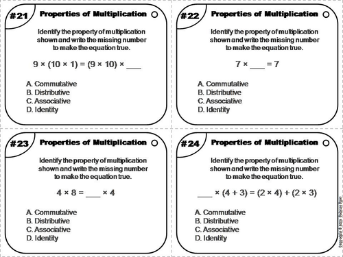 Properties of Multiplication Task Cards | Teaching Resources
