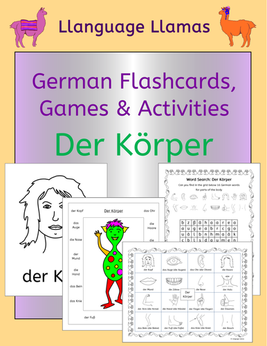 German Parts of the Body Vocabulary Activities, Games and Puzzles ...