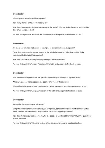 AQA GCSE Literature Power and Conflict Poetry Anthology: Blake - London ...