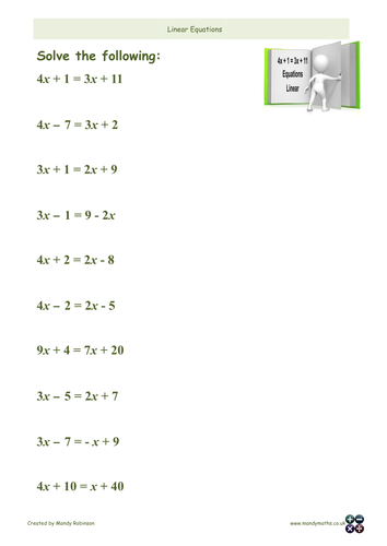 Solving Linear Equations Interactive Animated Powerpoint And Worksheet