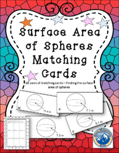 Surface Area of Spheres Matching Card Set | Teaching Resources