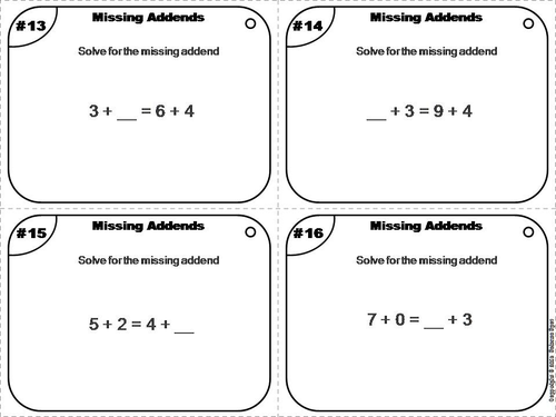 Missing Addends Task Cards | Teaching Resources