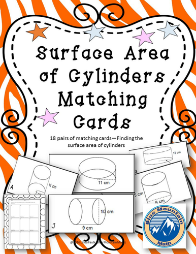 Surface Area of Cylinders Matching Card Set | Teaching Resources