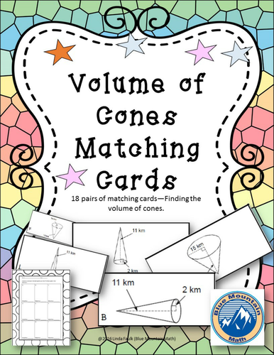Volume of Cones Matching Card Set | Teaching Resources