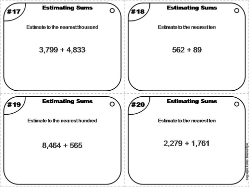 Estimating Sums Task Cards | Teaching Resources