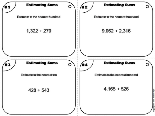 Estimating Sums Task Cards | Teaching Resources