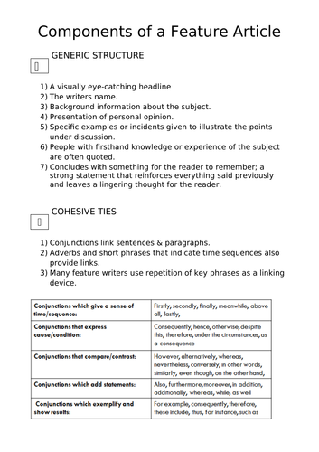 Introduction to feature articles and their components | Teaching Resources