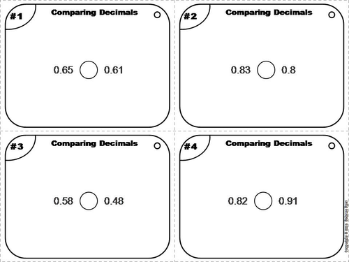 Comparing Decimals Task Cards | Teaching Resources