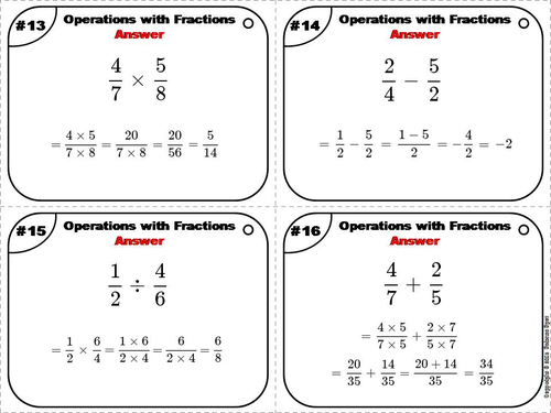 Operations with Fractions Task Cards | Teaching Resources