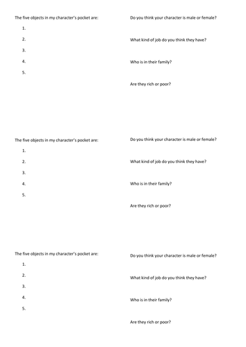 Effective Characterisation - What's in my pocket? | Teaching Resources