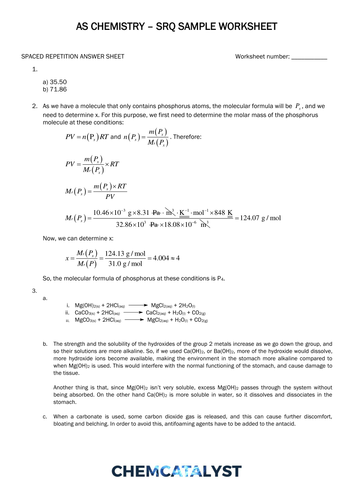 AS Chemistry - Mixed SRQ Worksheet - ChemCatalyst | Teaching Resources