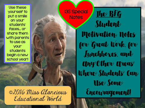 Back-to-School: Student Motivation Notes ~ Themed "The BFG" | Teaching ...