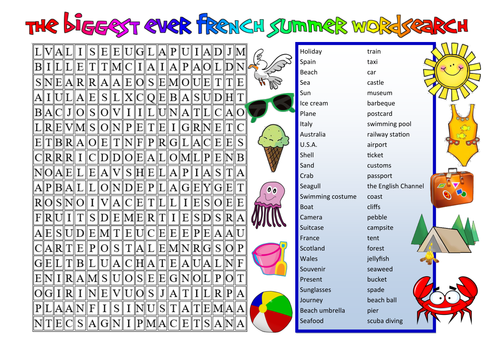 BIGGEST FRENCH SUMMER WORDSEARCH! | Teaching Resources