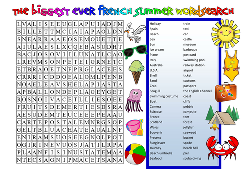 BIGGEST FRENCH SUMMER WORDSEARCH! | Teaching Resources