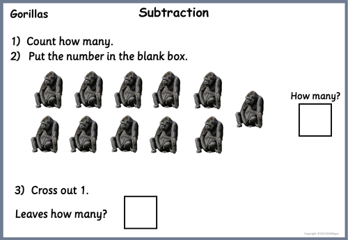 Subtraction Taking Away Animal Pictures Activity Task Cards Equations ...