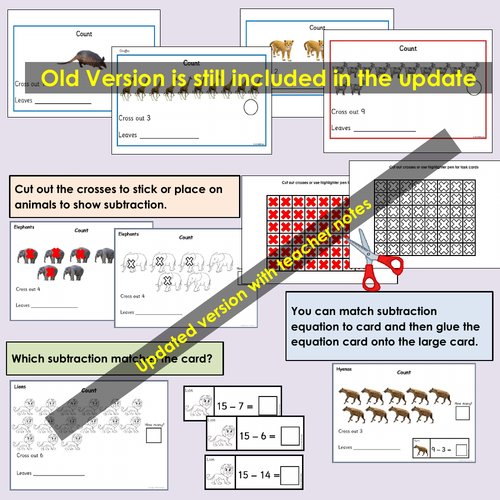 Subtraction Taking Away Animal Pictures Activity Task Cards Equations ...