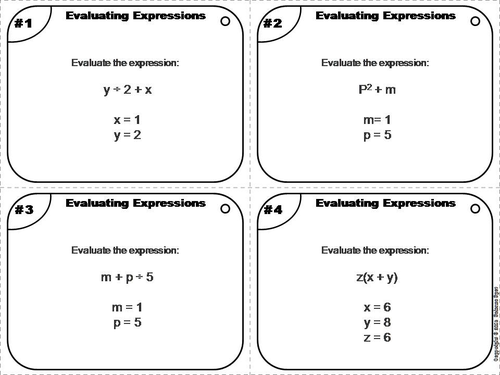 Evaluating Expressions Task Cards | Teaching Resources