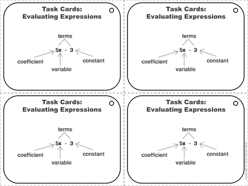 Evaluating Expressions Task Cards | Teaching Resources