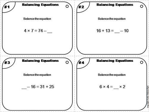 Balancing Equations Task Cards | Teaching Resources