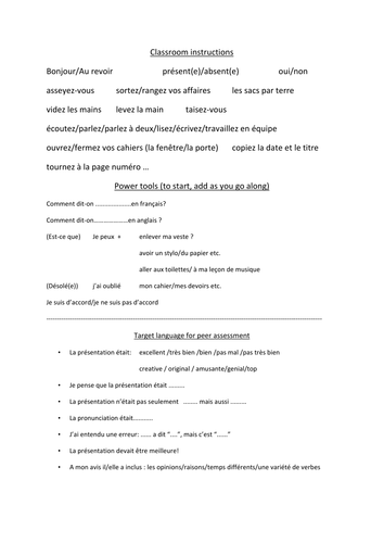 Basic classroom instructions for French | Teaching Resources
