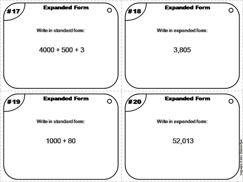 Expanded Form Task Cards | Teaching Resources