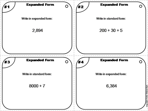 Expanded Form Task Cards | Teaching Resources