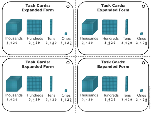 Expanded Form Task Cards | Teaching Resources