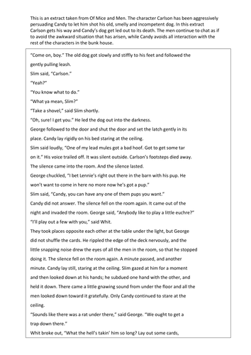 Of Mice and Men - Candy's Dog dies lesson on Structure and Language by ...