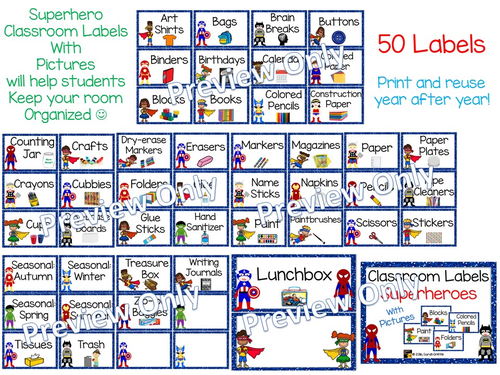 Superhero Classroom Labels with Pictures | Teaching Resources