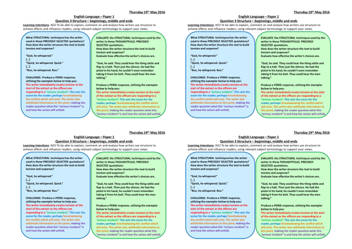 AQA GCSE NEW SPEC English Language Paper 1 Qu3 STRUCTURE resources ...