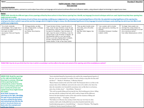 AQA GCSE NEW SPEC English Language Paper 1 Qu3 STRUCTURE resources ...
