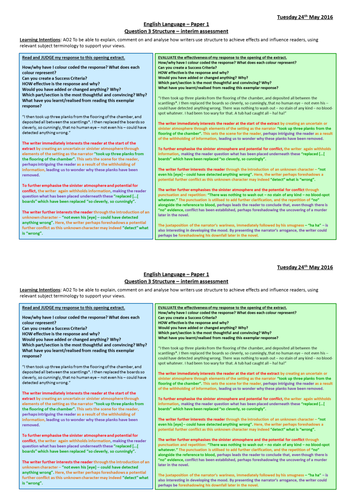 AQA GCSE NEW SPEC English Language Paper 1 Qu3 STRUCTURE resources ...