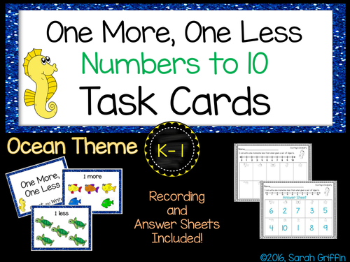 Math Task Cards - One More, One Less - Ocean Theme SCOOT | Teaching ...