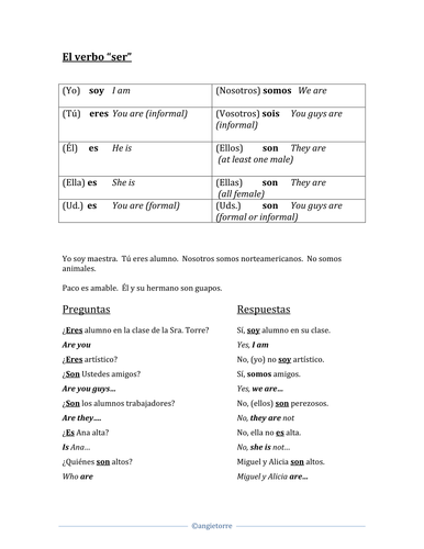 Spanish "Ser" PowerPoint, TPR Story & INB | Teaching Resources