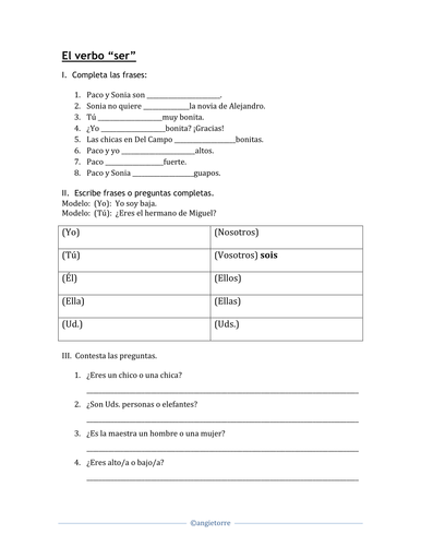 Spanish "Ser" PowerPoint, TPR Story & INB | Teaching Resources