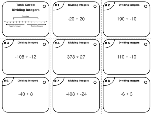 Dividing Integers Task Cards | Teaching Resources
