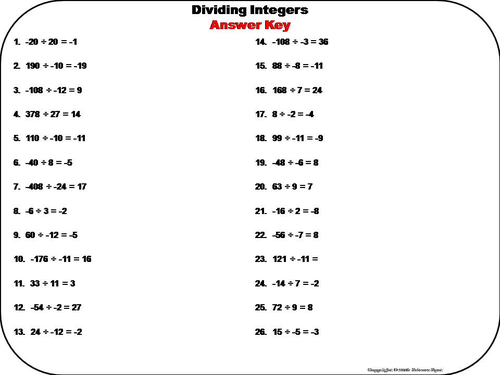 Dividing Integers Task Cards | Teaching Resources