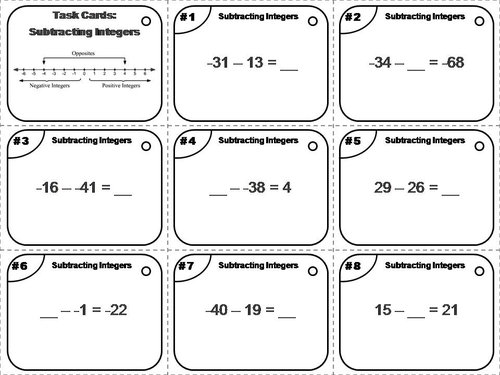 Subtracting Integers Task Cards | Teaching Resources