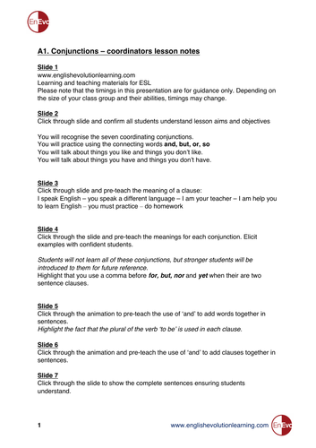 Conjunction Lesson Plans for Beginner and Elementary ESL Students ...