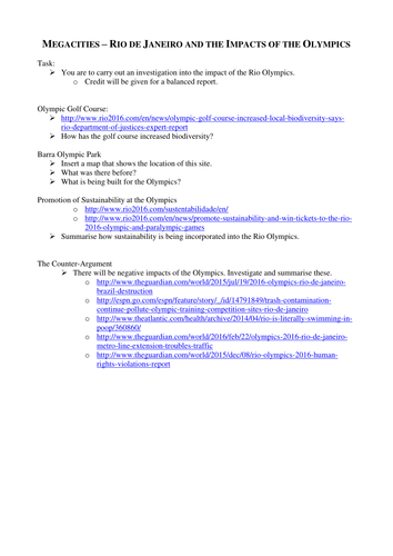 Impact of the 2016 Rio de Janeiro Olympics | Teaching Resources