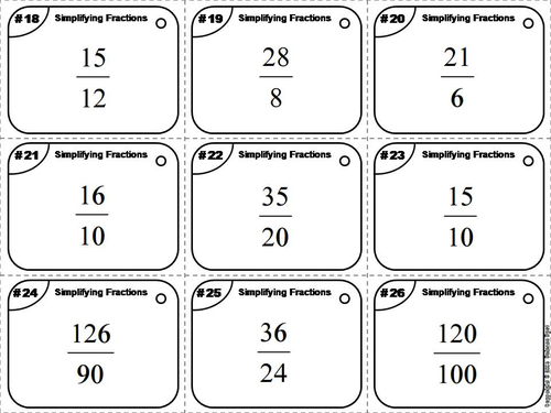 Simplifying Fractions Task Cards | Teaching Resources