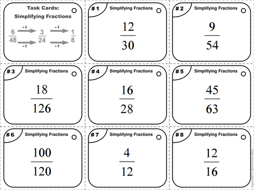 Simplifying Fractions Task Cards | Teaching Resources
