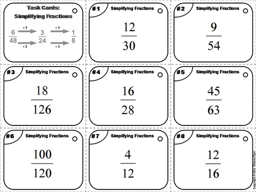 Simplifying Fractions Task Cards | Teaching Resources
