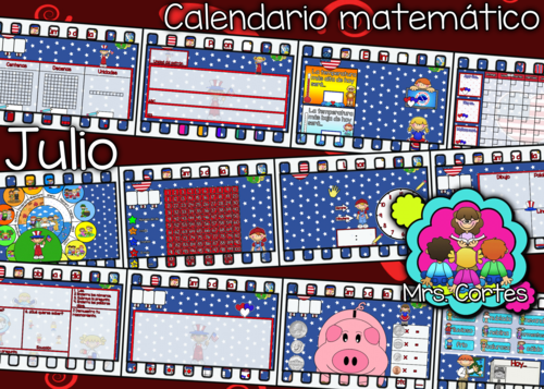 SMARTBOARD Calendar Math- Julio (Spanish) | Teaching Resources