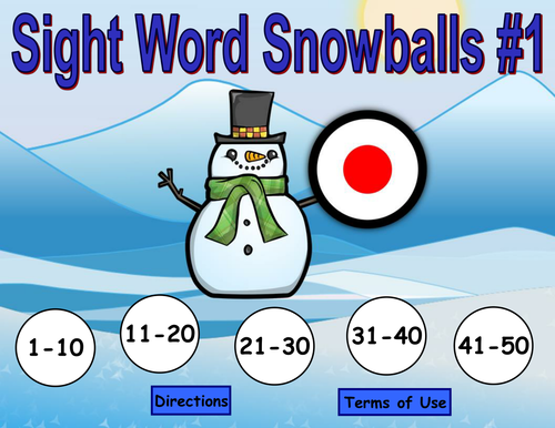 Sight Words Snowball #1 PowerPoint Game | Teaching Resources