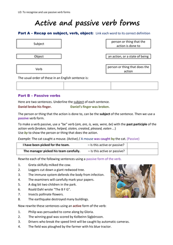Active and passive verbs: Powerpoint and differentiated worksheet ...